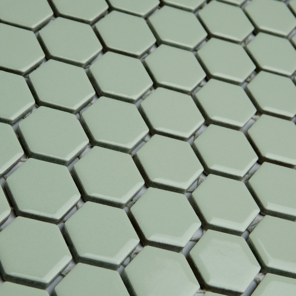 Metro 1″ Hex Glossy Mint 10-1/4 in. x 11-7/8 in. Porcelain Mosaic Tile ...