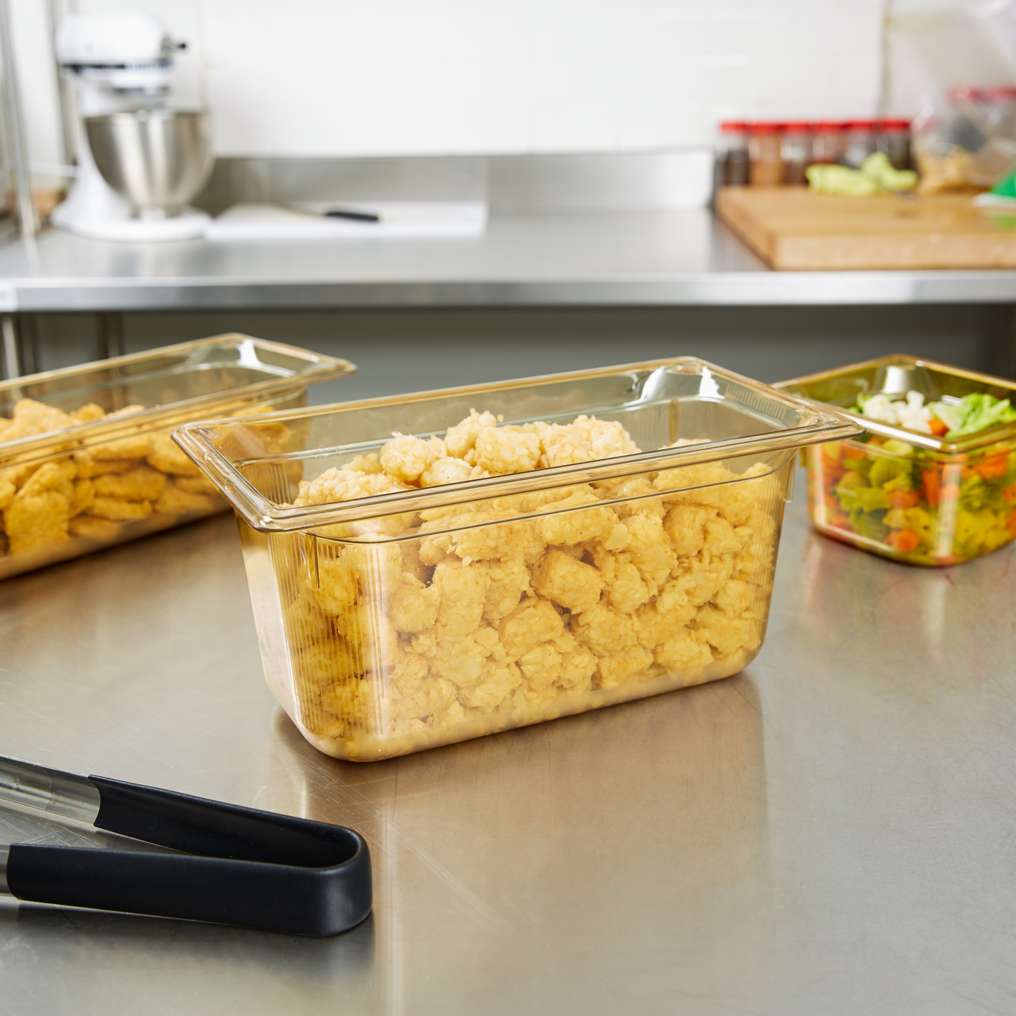 Third-size 6-inch-deep Super Pan® high-temperature plastic pan in amber