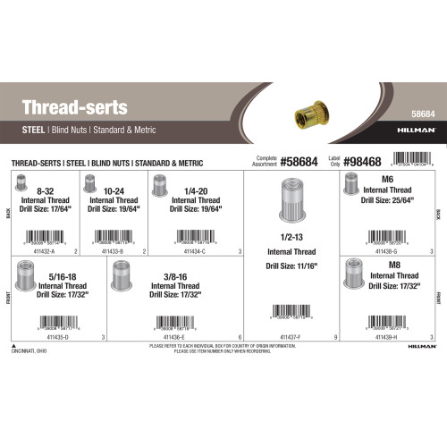 Steel Thread-serts Assortment (Standard & Metric Blind Nuts)