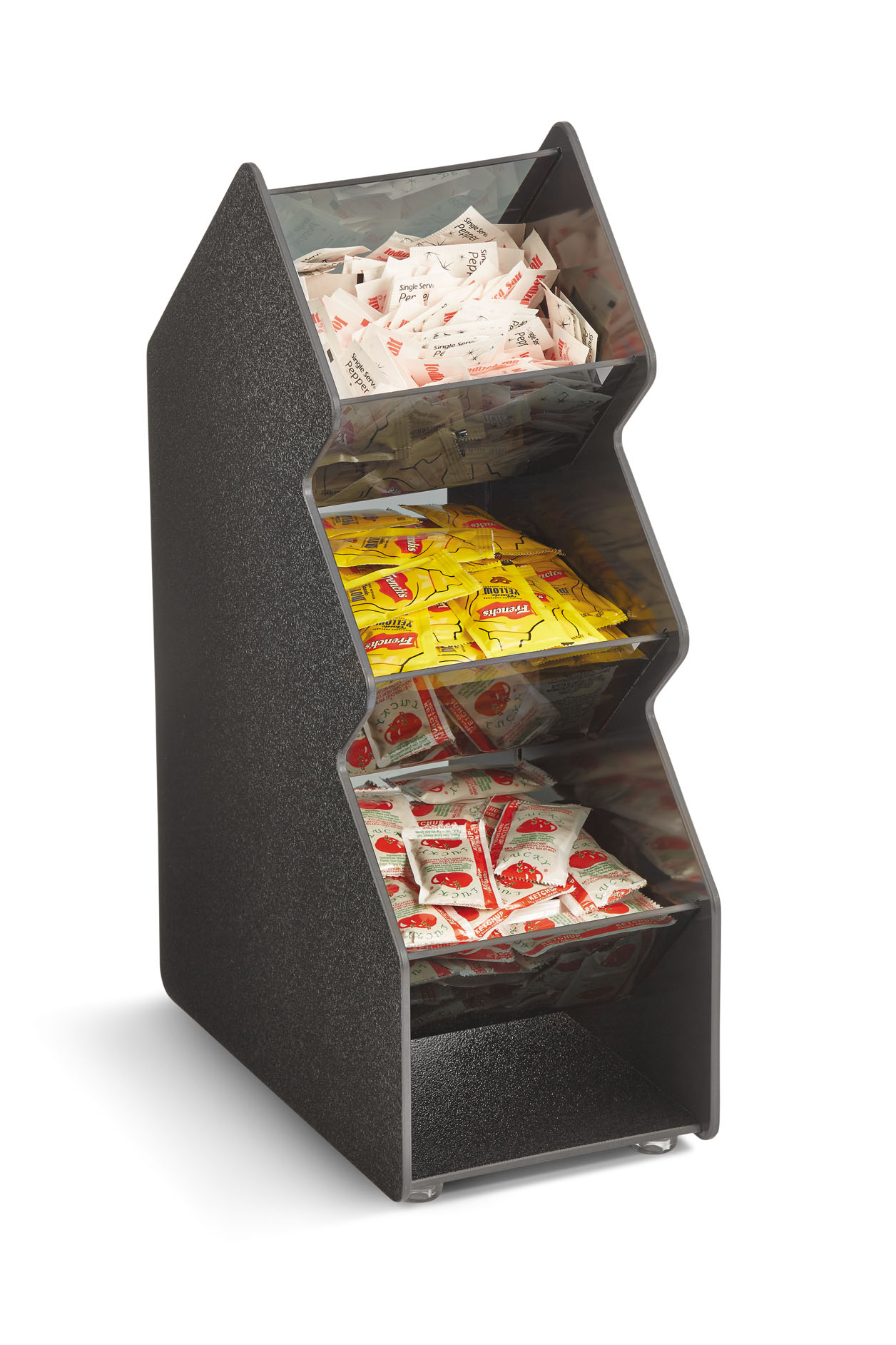 Three-compartment countertop packaged condiment organizer