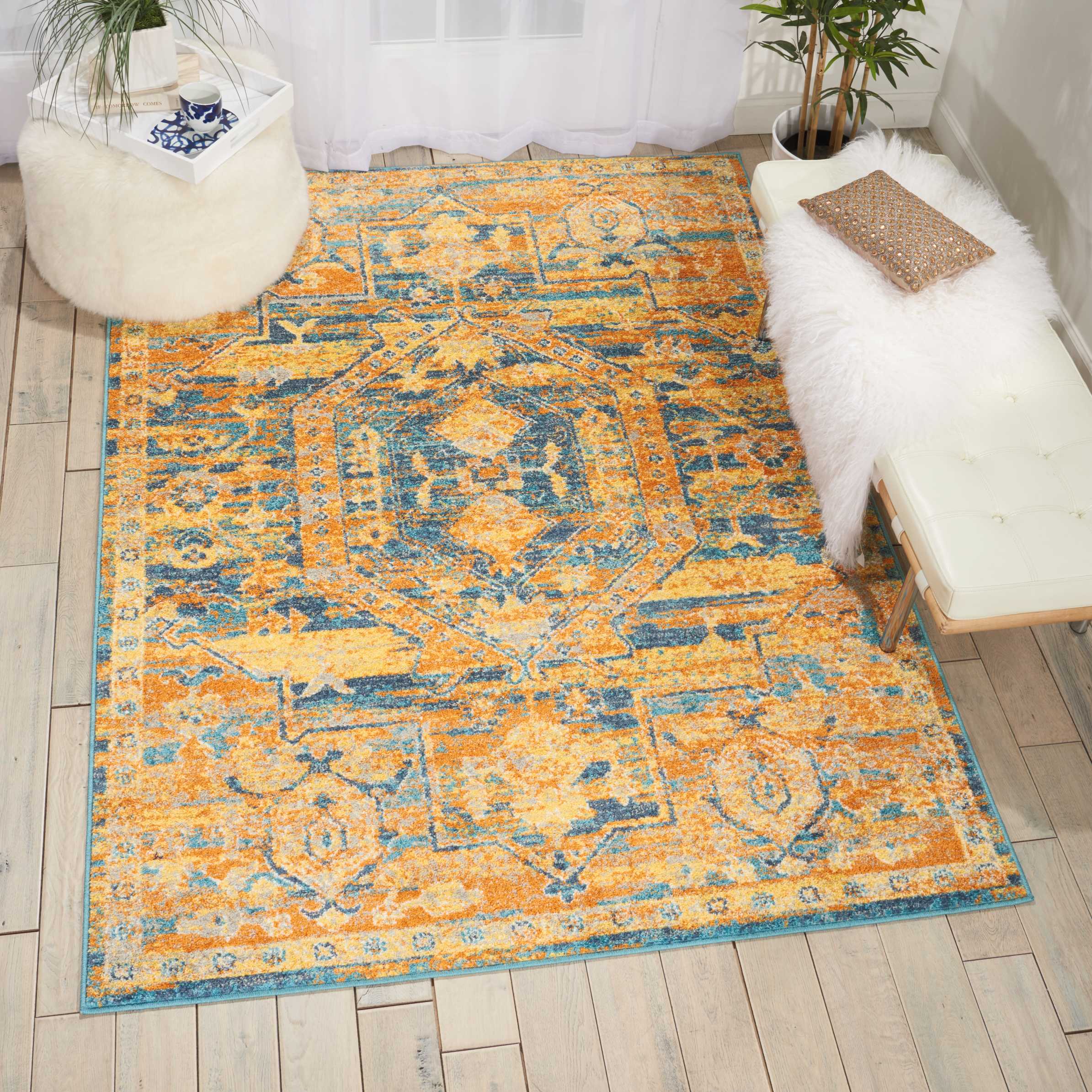 Nourison Passion PSN07 Teal Sun Rug