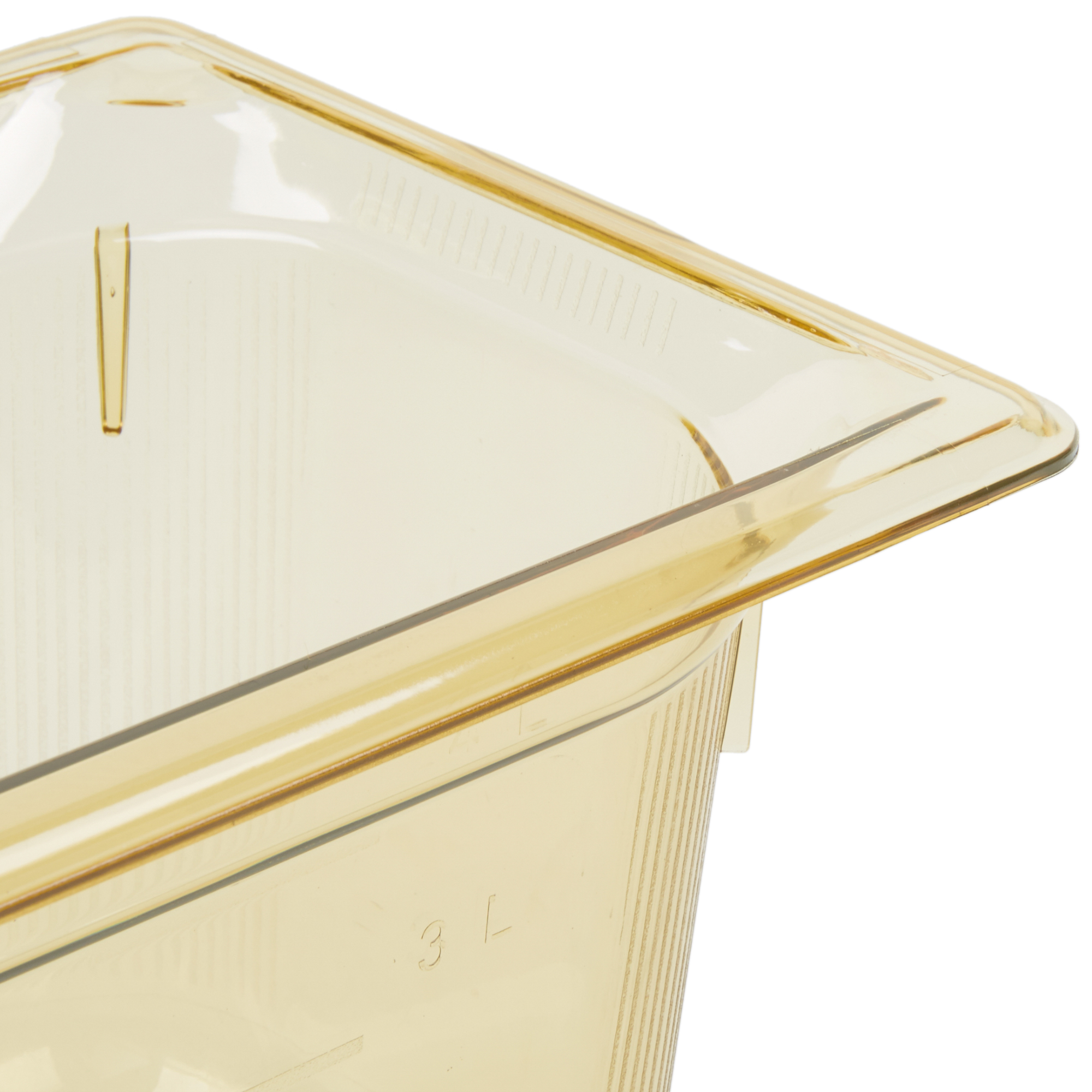 Third-size 6-inch-deep Super Pan® high-temperature plastic pan in amber