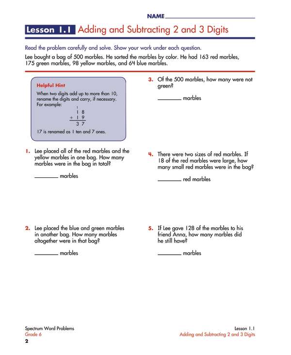 Spectrum Word Problems Grade 6 Spectrum Word Problems Grade 6