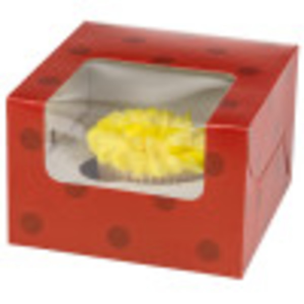 Red With Dots Single Cupcake Box | DecoPac