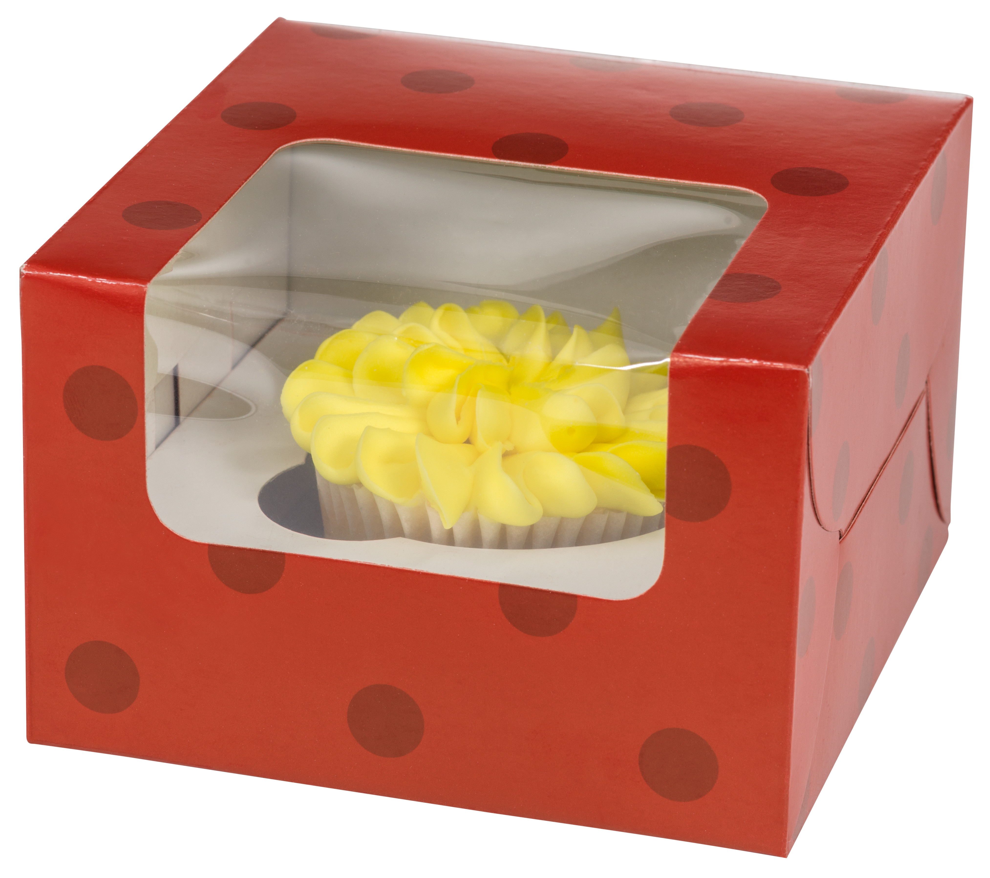 Red With Dots Single Cupcake Box | DecoPac