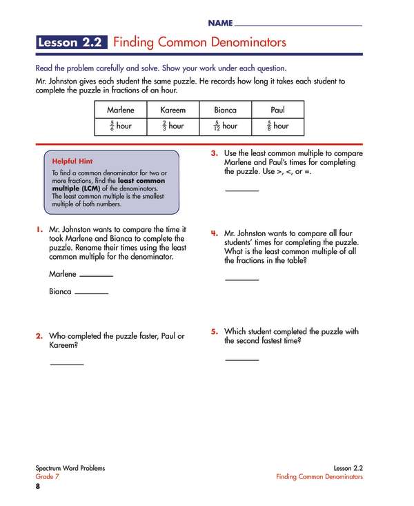 Spectrum Word Problems Grade 7 Spectrum Word Problems Grade 7