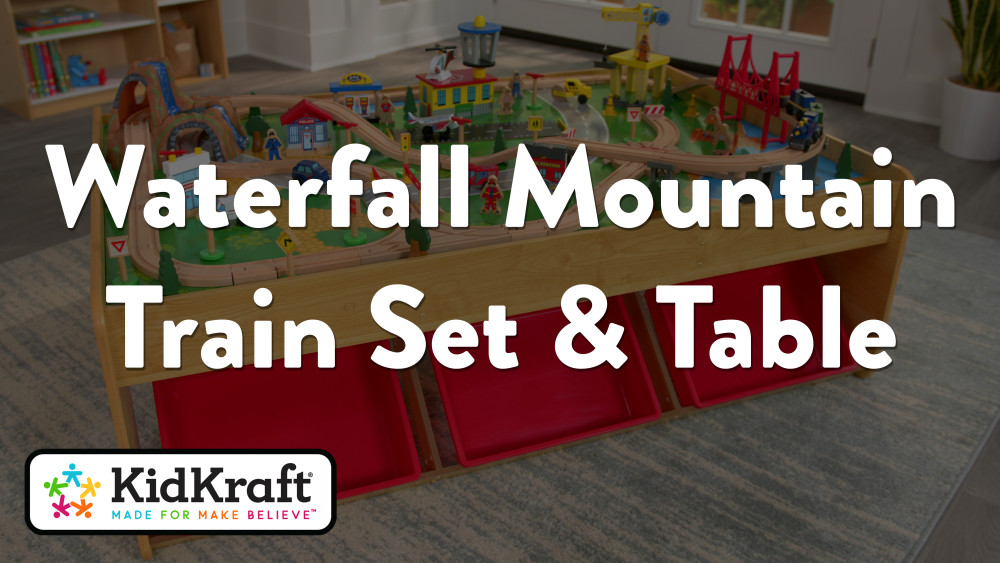 KidKraft Waterfall Mountain Wooden Train Set & Table with 120 Pieces ...