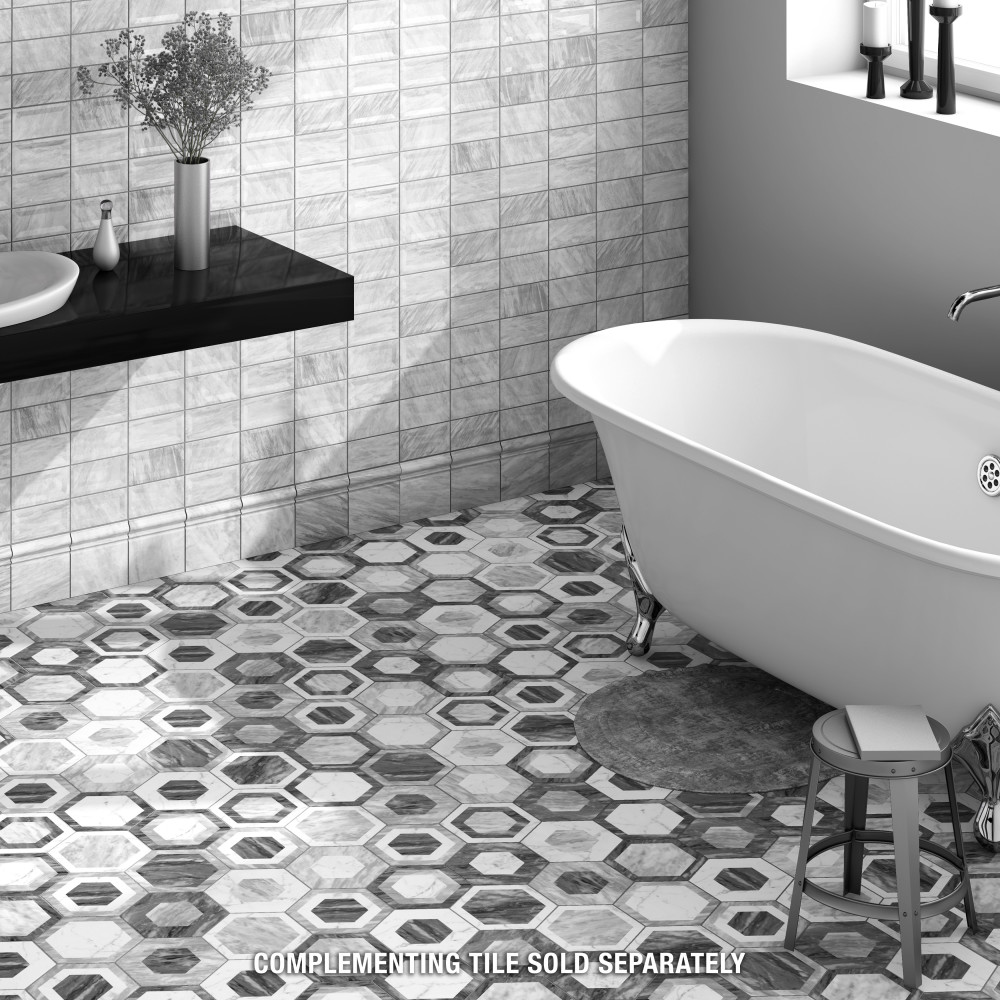 Classico Bardiglio Hex Geo 7 in. x 8 in. Porcelain Floor and Wall Tile ...