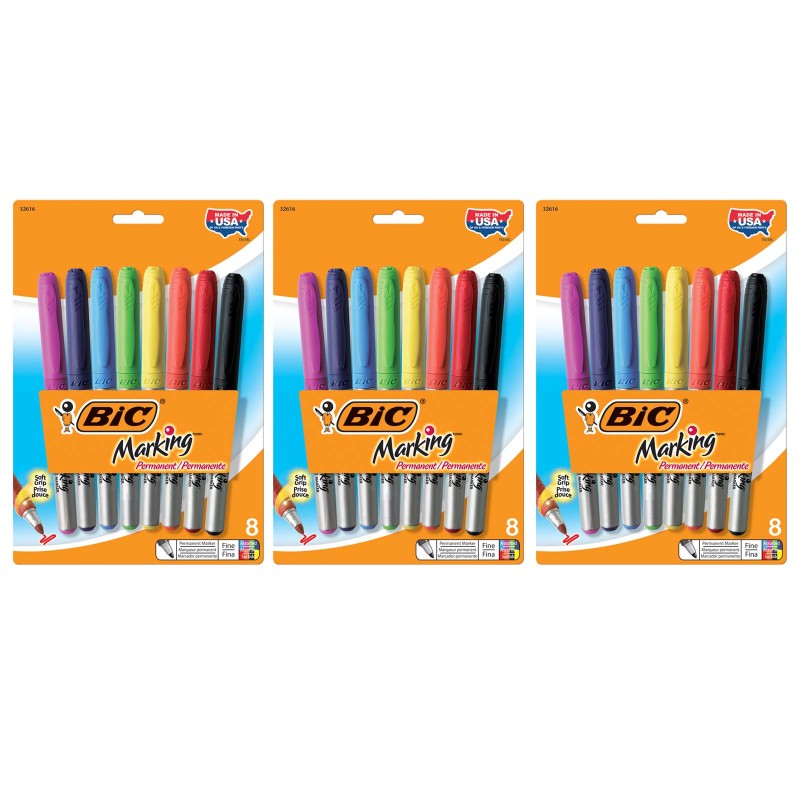 BIC® Intensity Permanent Marker, Fine Point, Assorted Colors, 8 Per ...