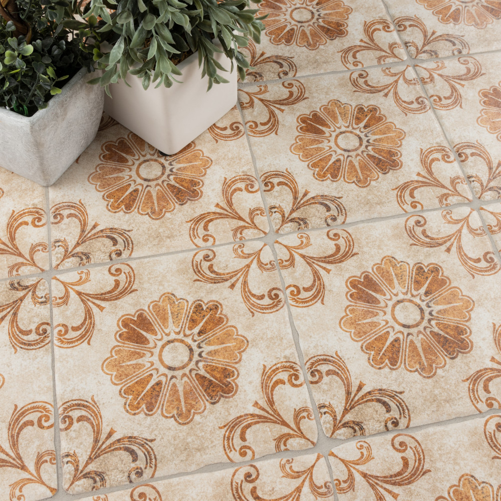 Costa Arena Decor Fleur 7-3/4 in. x 7-3/4 in. Ceramic Floor and Wall ...