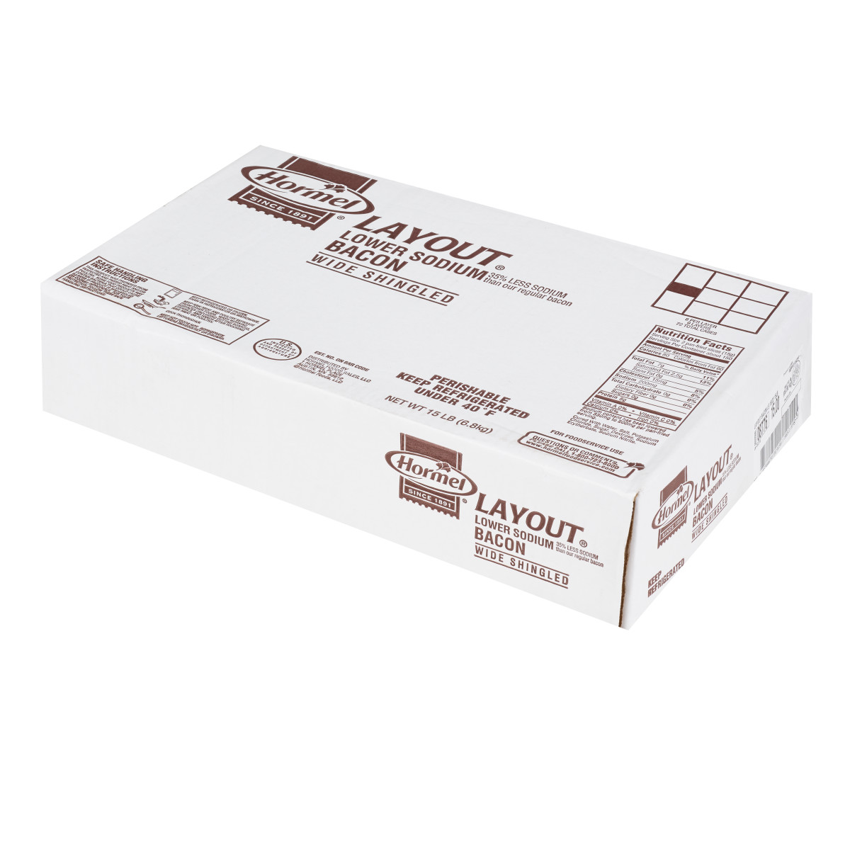 LAYOUT PACK® Bacon, Lower Sodium, 18/22 slice, 15 lb • Hormel Product ...