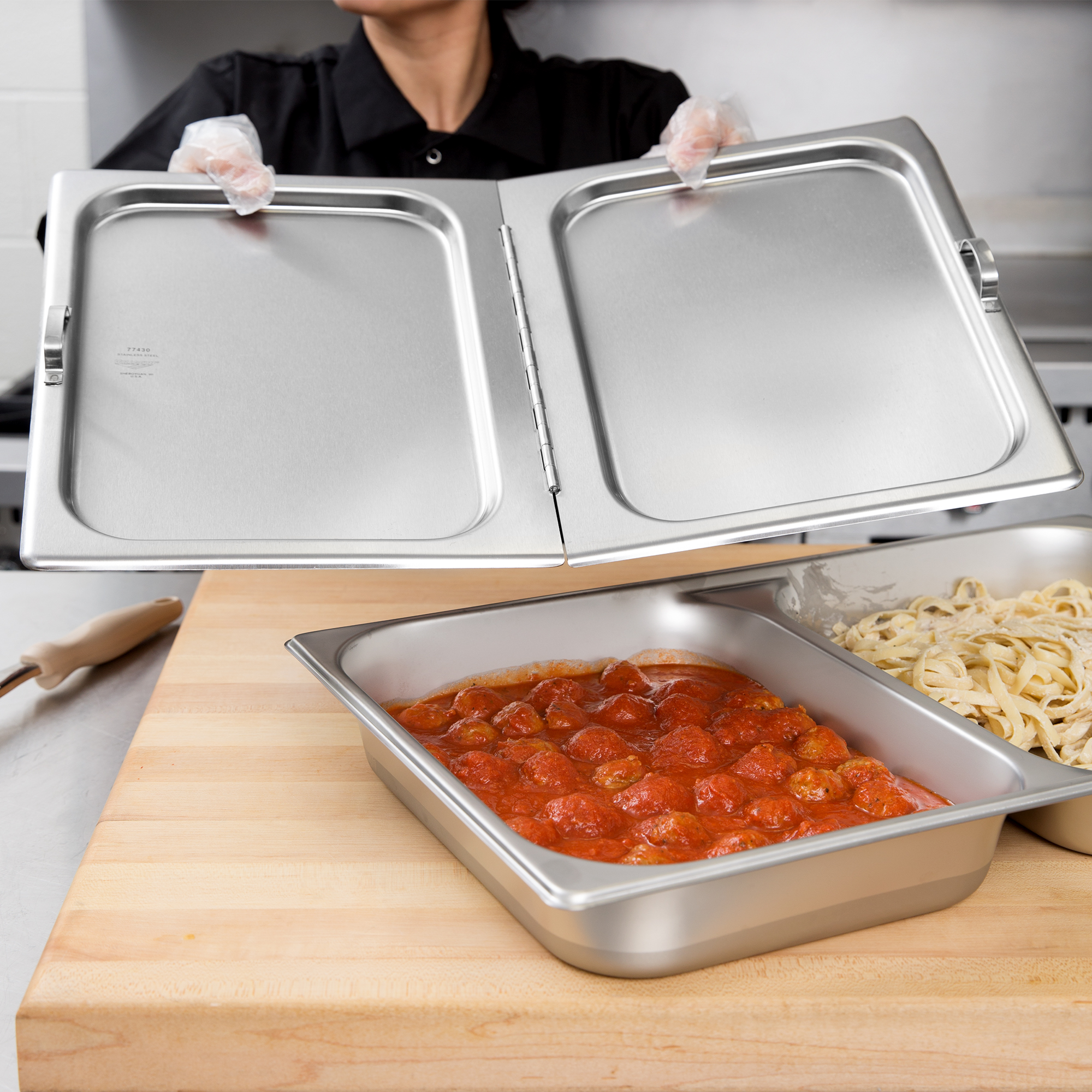 Full-size stainless steel hinged flat steam table pan cover