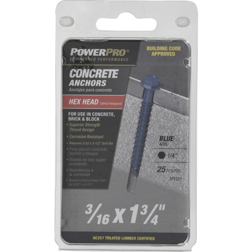 Power Pro Blue Hex Washer-Head Concrete Screw Anchors (3/16" x 1-3/4 ...