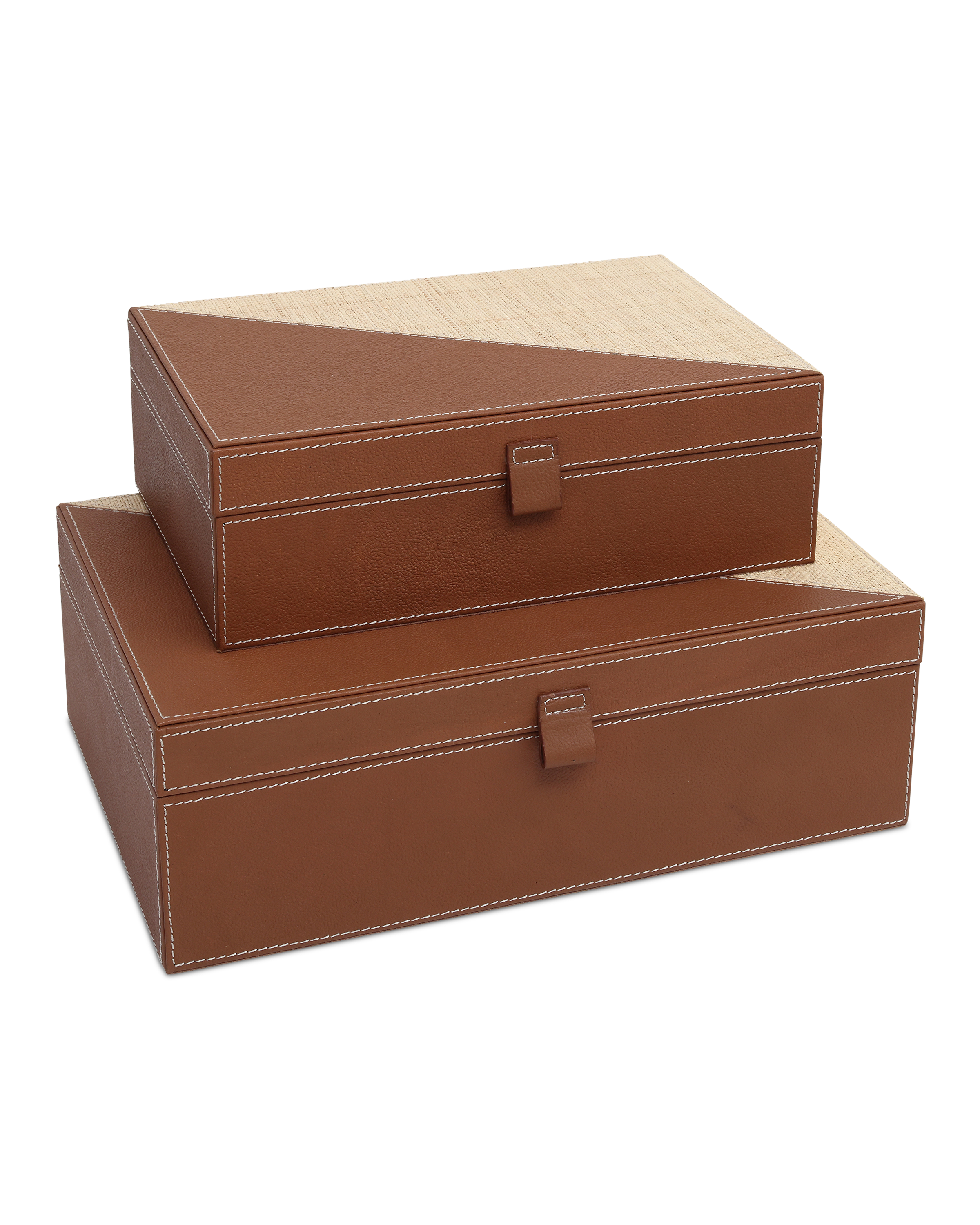 Leather & Raffia Box Set of 2