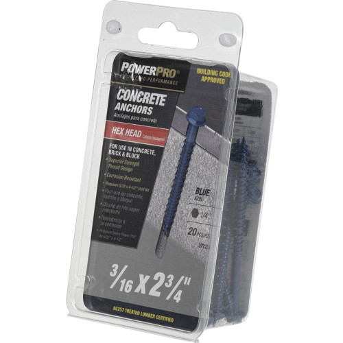 Power Pro Blue Hex Washer-Head Concrete Screw Anchors (3/16" x 2-3/4 ...