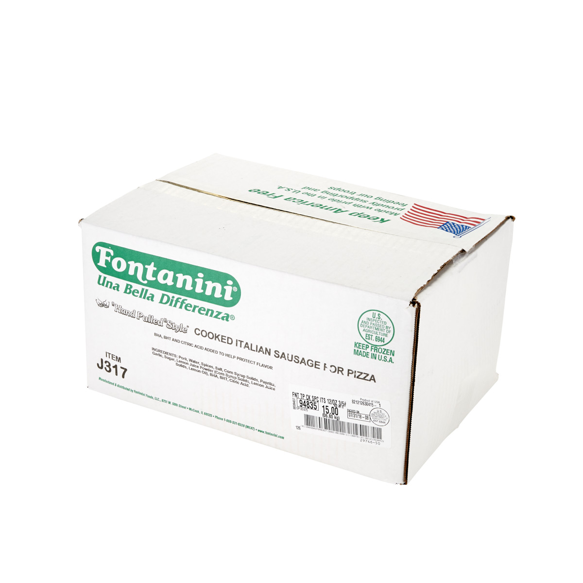 FONTANINI® Spicy Italian Sausage Topping, Cooked, Chunk, 12-15/oz, 3/5 ...
