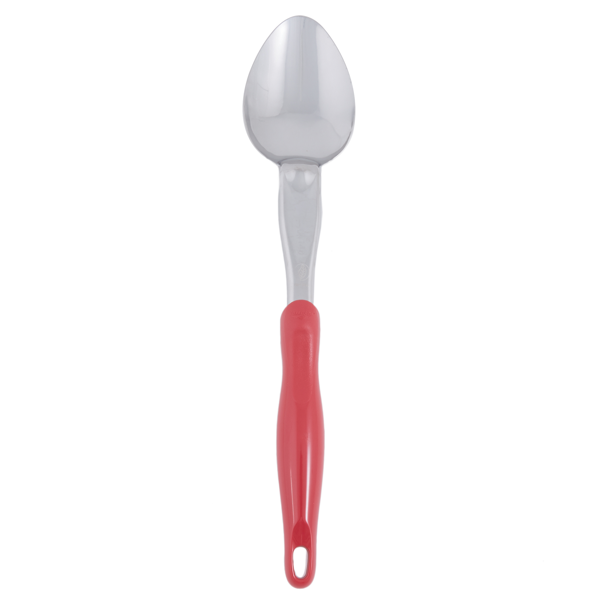 Heavy-duty stainless steel solid basting spoon with red Ergo Grip™ handle