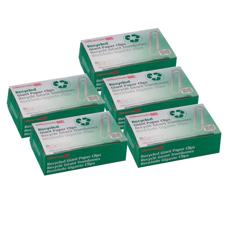 Officemate® Recycled Paper Clips, Giant Gem, 100/Box, 5 Boxes ...