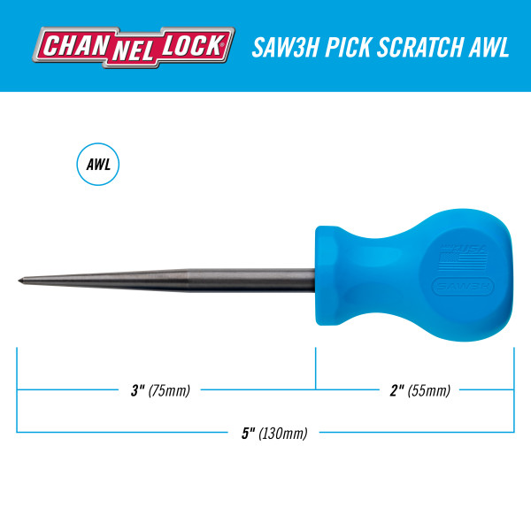 SAW3H Stubby x 3-inch Professional Pick Scratch Awl - Channellock, Inc.