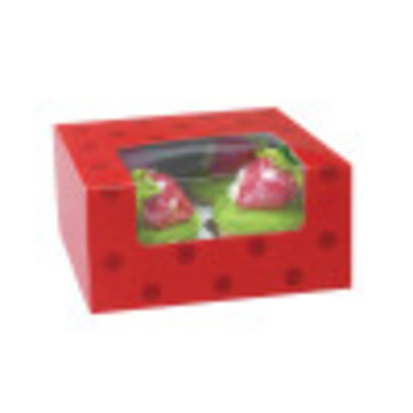 Red With Dots 4 Count Cupcake Box | DecoPac
