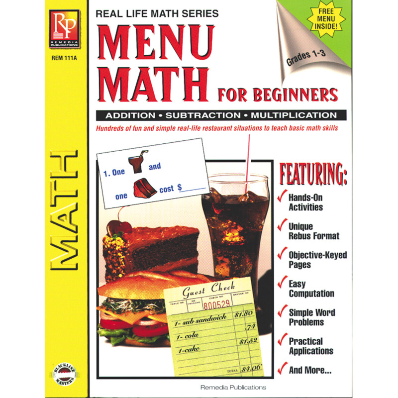 Remedia Publications Menu Math for Beginners Book, Grades 1-3 ...