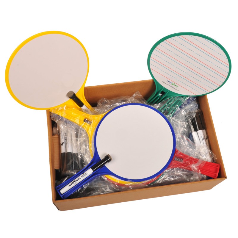 KleenSlate® Round Double-Sided Whiteboard Paddles with Markers, Pack of ...