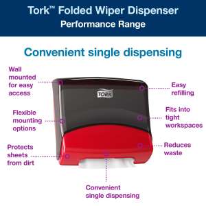 Tork, W4 Performance, Folded Wiper Dispenser, Black/Red | Dispensers