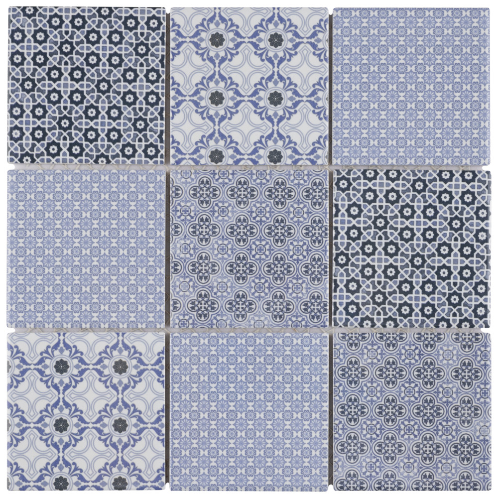 Classico 4" Square Blue 11-5/8 in. x 11-5/8 in. Porcelain Mosaic Tile ...
