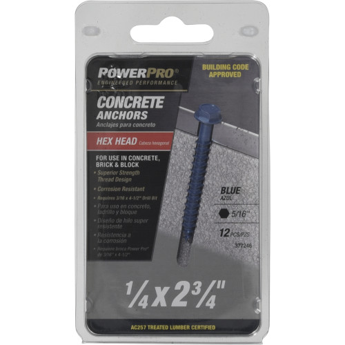 Power Pro Blue Hex Washer-Head Concrete Screw Anchors (1/4" x 2-3/4 ...