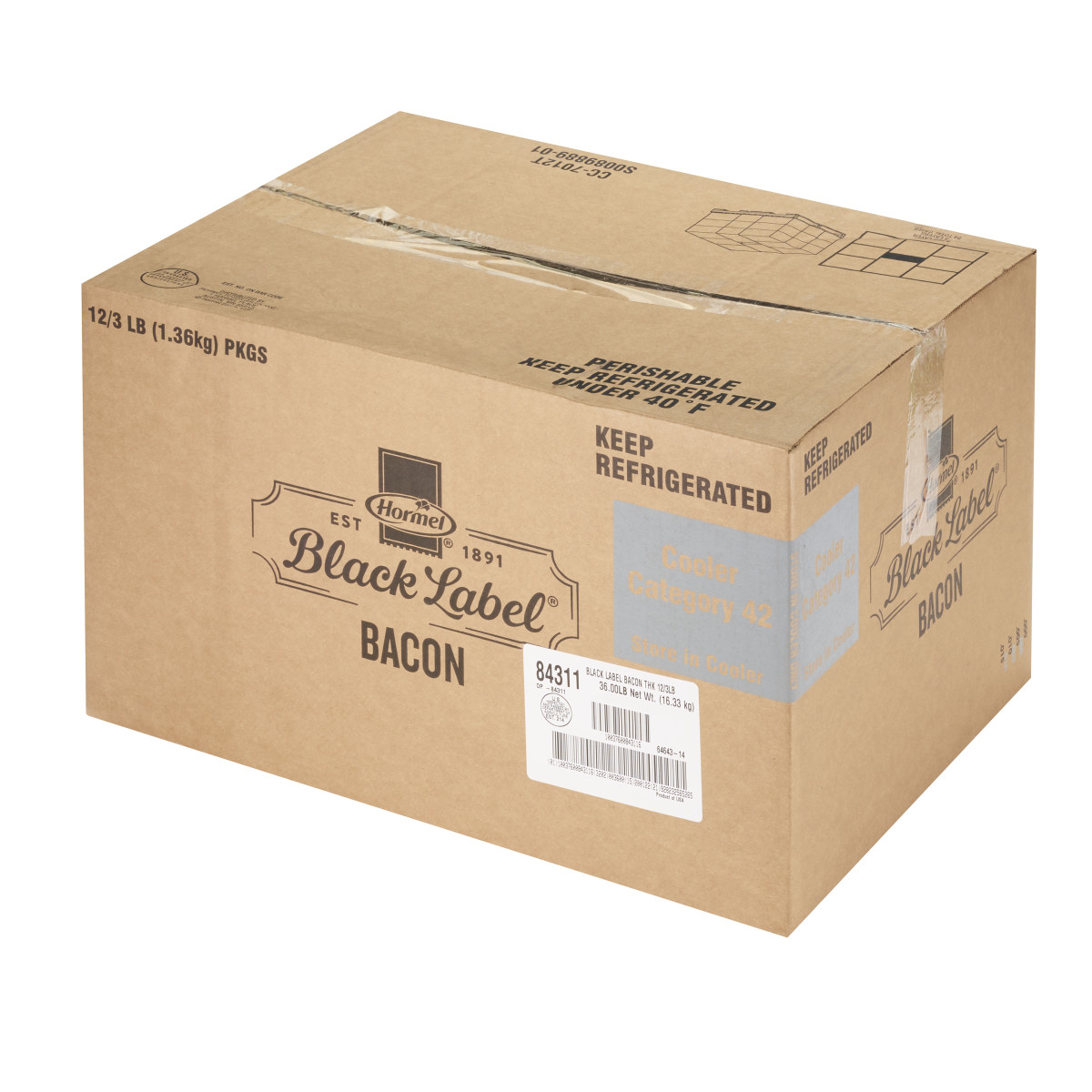 BLACK LABEL® Bacon, Thick Sliced, 12/3 lb • Hormel Product Code: #84311 ...