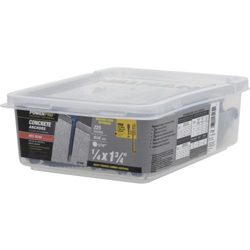 Power Pro Blue Hex Washer-Head Concrete Screw Anchors (1/4" x 1-3/4 ...