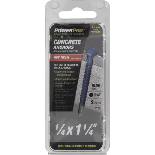 Power Pro Blue Hex Washer-Head Concrete Screw Anchors (1/4" x 1-1/4 ...