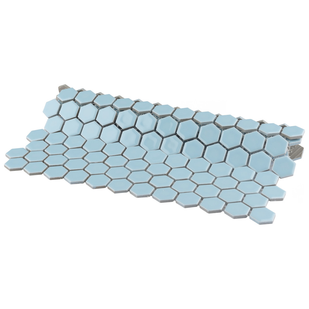 Hudson 1" Hex Cashmere Blue 11-7/8 in. x 13-1/4 in. Porcelain Mosaic ...