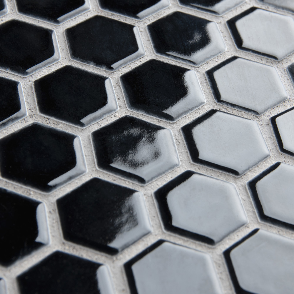 Metro 1" Hex Glossy Black 10-1/4 in. x 11-7/8 in. Porcelain Mosaic Tile ...