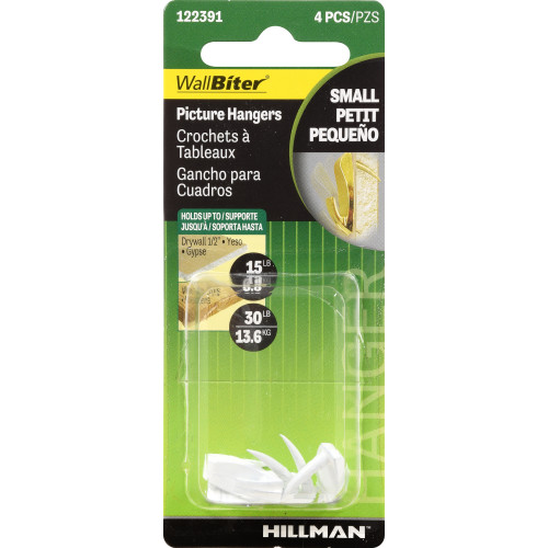 Hillman WallBiter Small Picture Hangers White 30lb 4 Pack