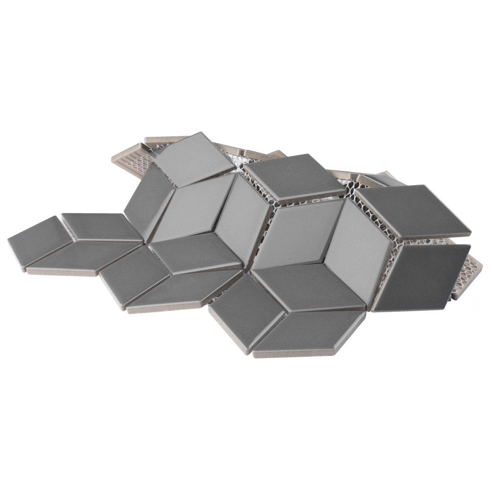 Metro Rhombus Glossy Grey 10-1/2 in. x 12-1/8 in. Porcelain Mosaic Tile ...