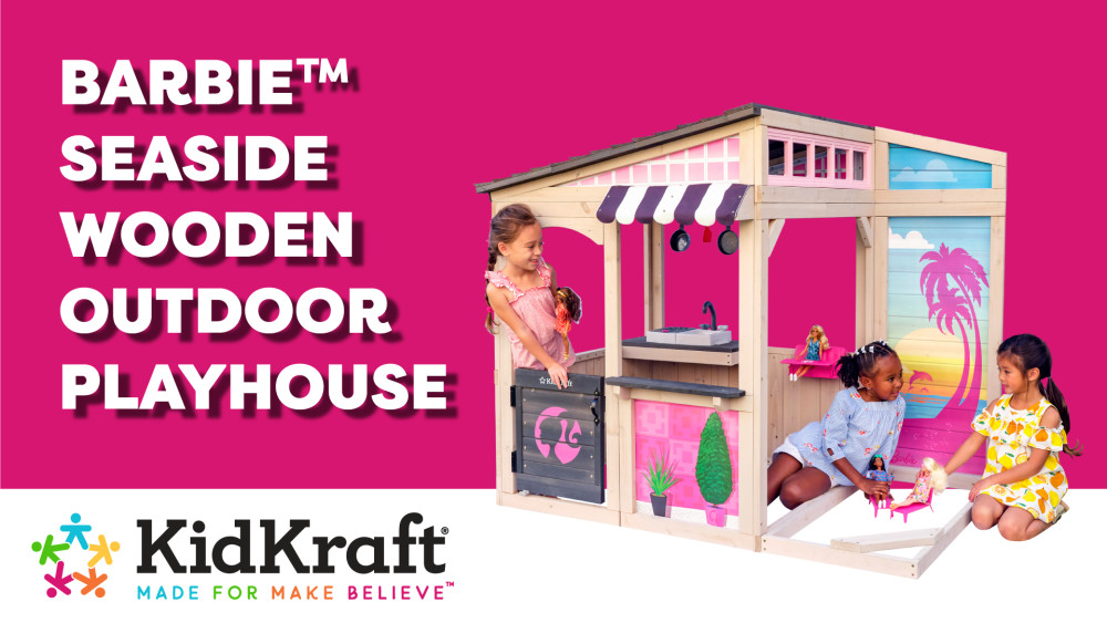 KidKraft Barbie™ Seaside Wooden Outdoor Playhouse with Attachable Doll ...