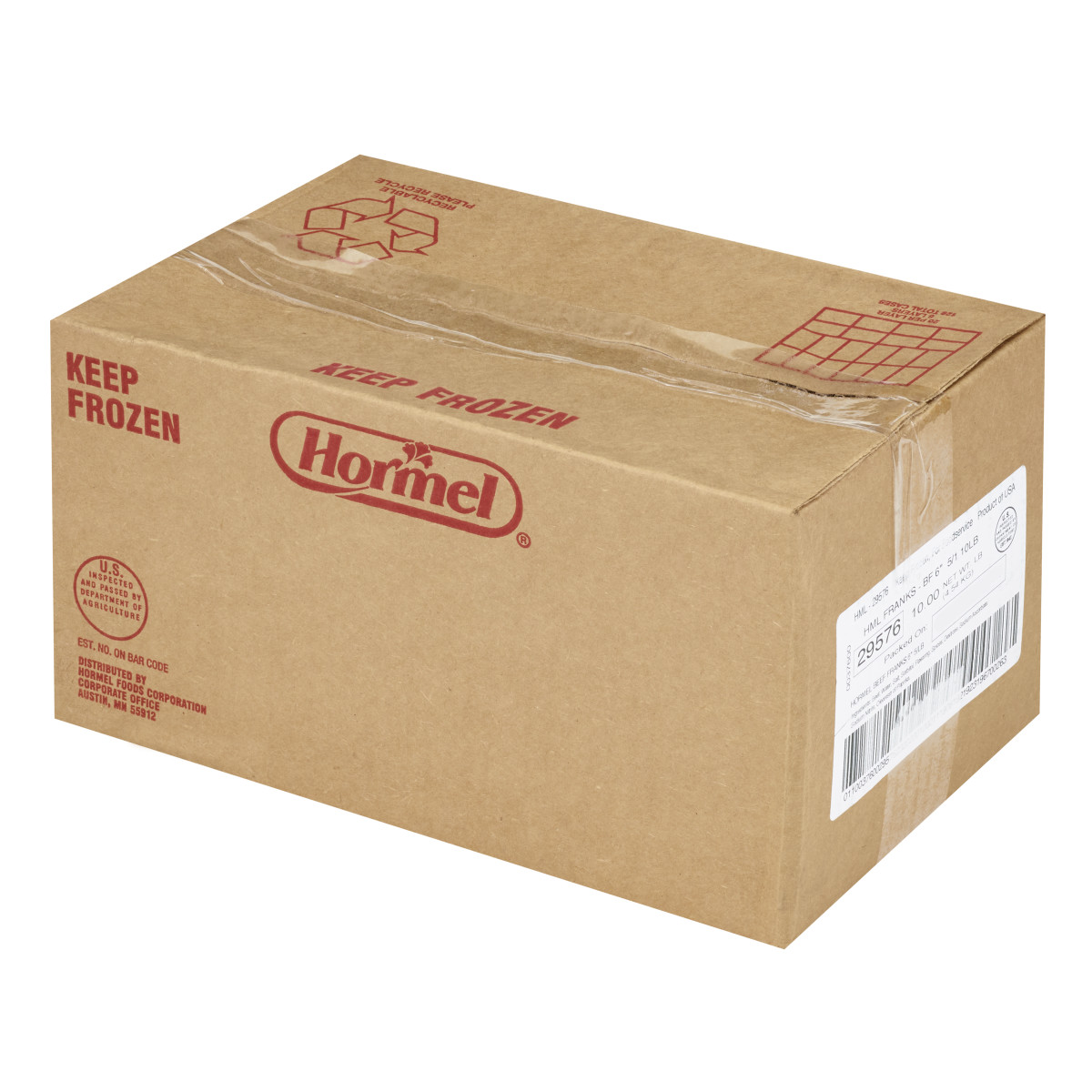 HORMEL® Frank, Beef, 6 inch, 5/1, 10 lb • Hormel Product Code: #29576 ...