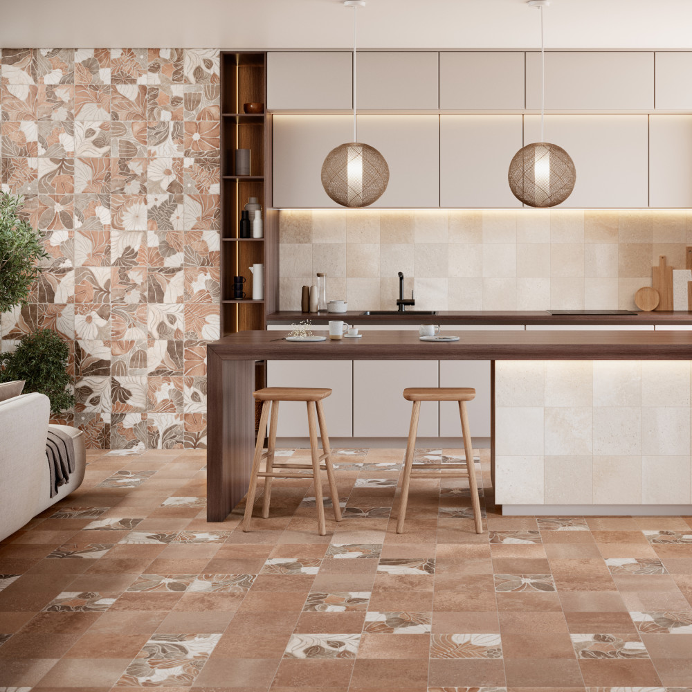 Adagio Decor Fiori 9-3/4 in. x 9-3/4 in. Porcelain Floor and Wall Tile ...