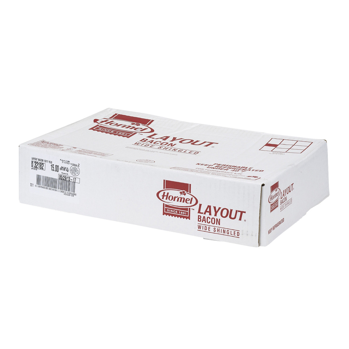 LAYOUT PACK® Bacon, 13/17 slice, 15 lb • Hormel Product Code: #32182 ...
