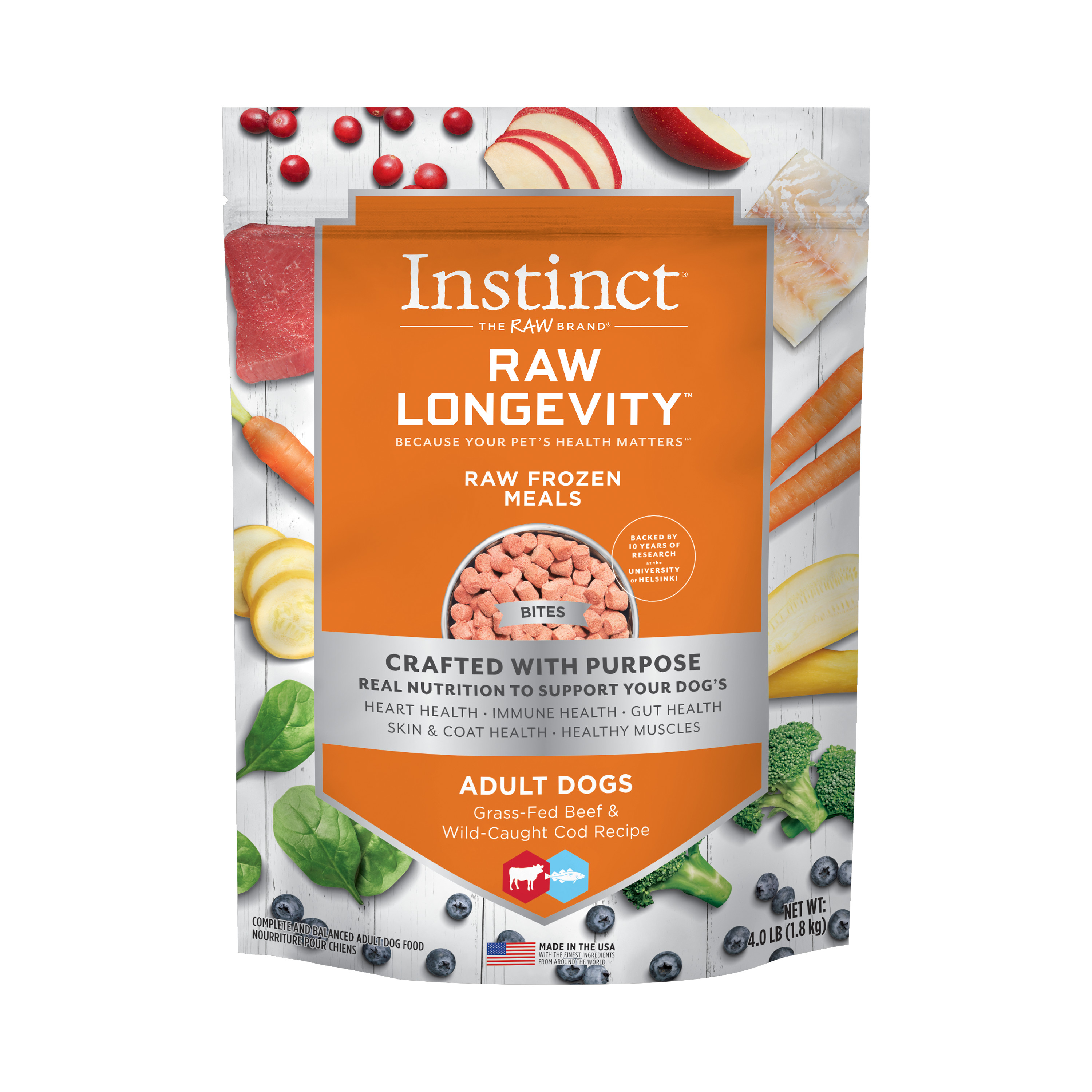Raw Longevity Adult Frozen Beef/Cod Bites Dog Food - Instinct Pet Food