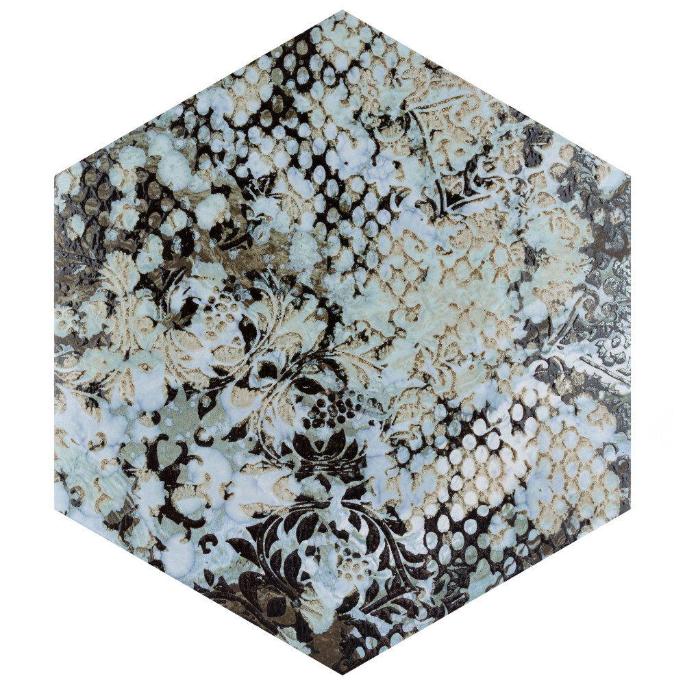Inedita Hex Blue 9-7/8 in. x 11-1/4 in. Porcelain Floor and Wall Tile ...