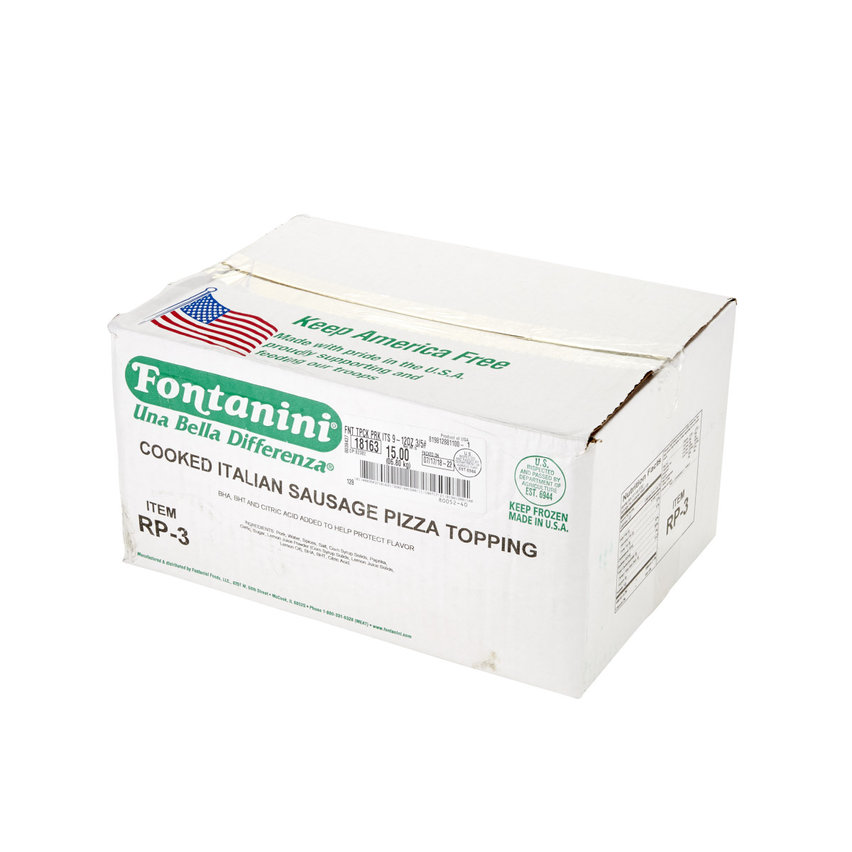 FONTANINI® Spicy Italian Sausage Topping, Cooked, Chunk, 8-10/oz, 3/5 ...