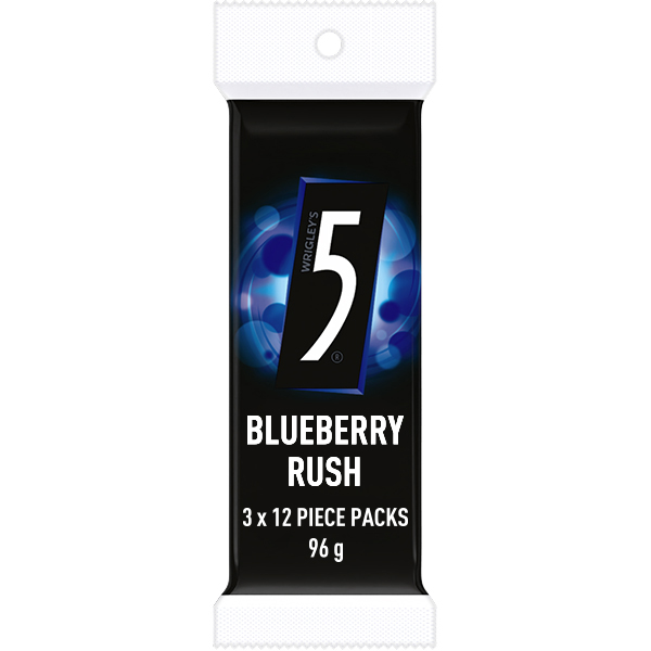 Sugar Free - 5 Gum Blueberry Rush Sugarfree Chewing Gum 3 Pack 96g ...