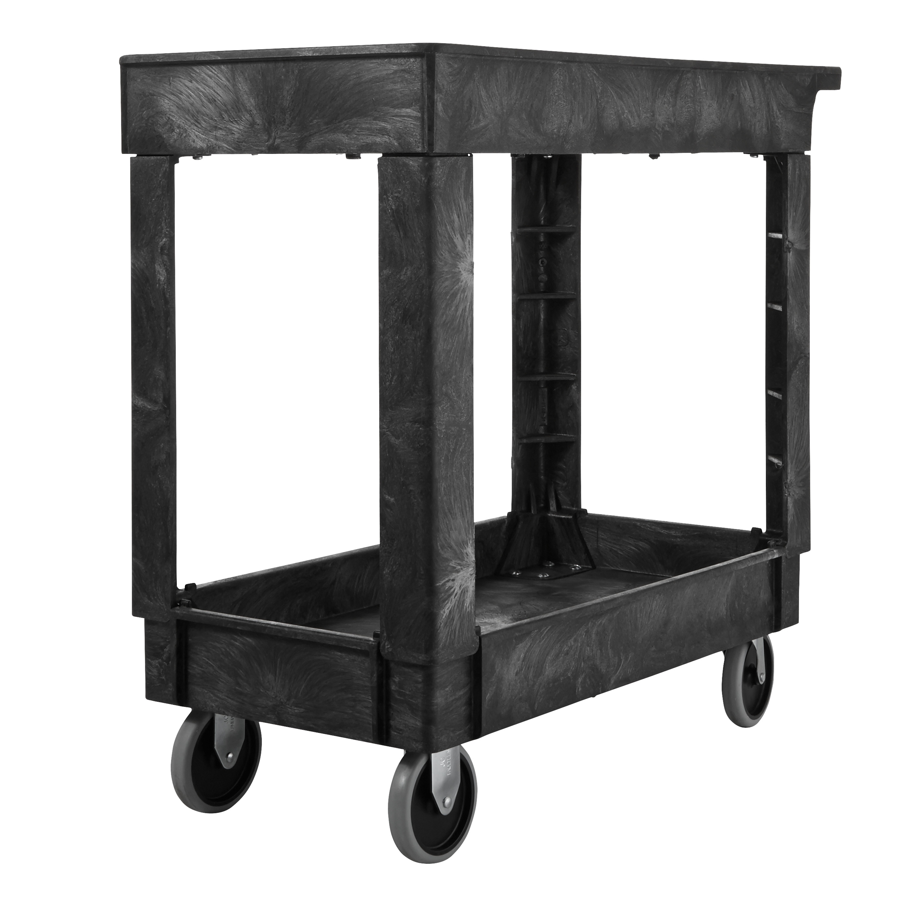 Flat Handle Heavy Duty 2 Shelf Utility Cart With Lipped Shelf Black ...