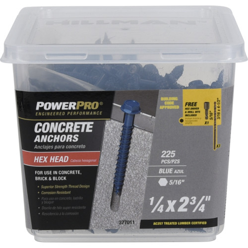Power Pro Blue Hex Washer-Head Concrete Screw Anchors (1/4" x 2-3/4 ...