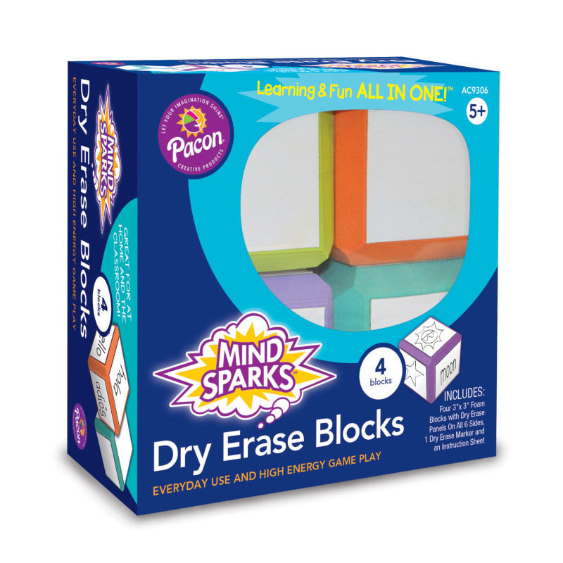 Mind Sparks® Dry Erase Blocks, Assorted Colors, 3" x 3", 4 Blocks - Zuma