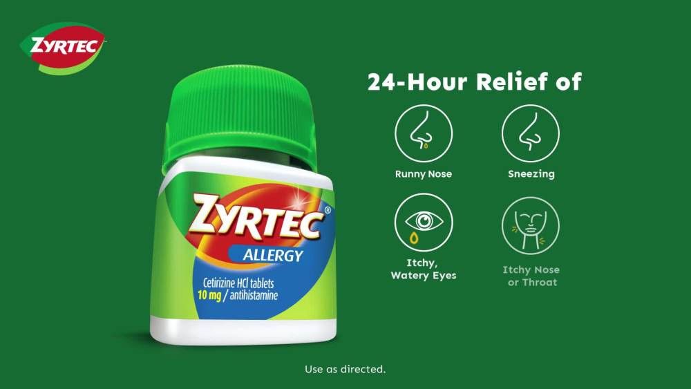 Zyrtec 24 Hour Allergy Relief Tablets with 10 mg Cetirizine HCl, 30 Ct ...