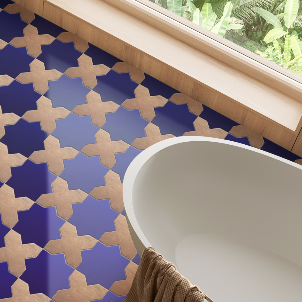Argile Star Blu with Cotto Cross 7 in. x 14 in. Porcelain Floor and ...