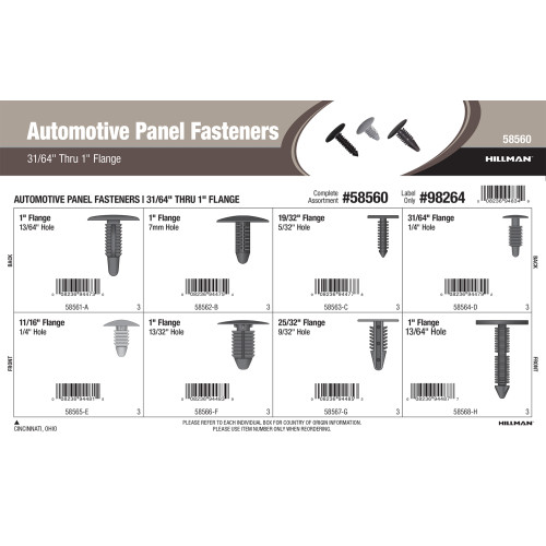 Automotive Panel Fasteners Assortment (31/64" thru 1" Flange)